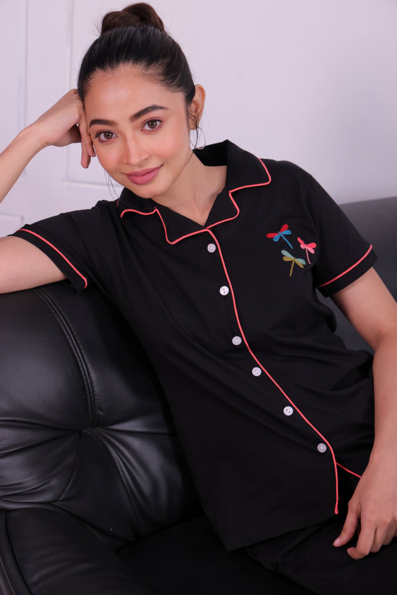 Dragonfly Embroidery Pyjama Set – Premium Nightwear for Women | NapStory