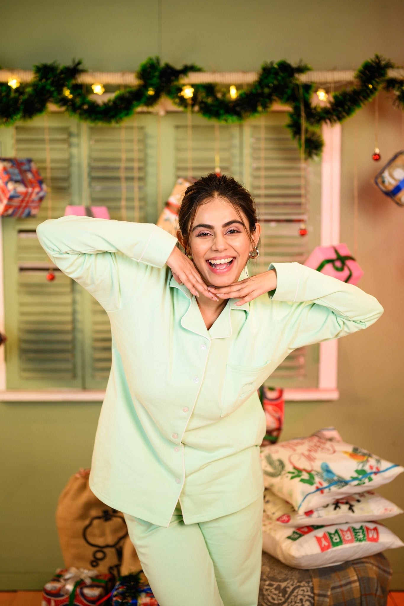 Cozy Winter Fleece Nightsuit Set – Misty Mint Nightwear by NapStory